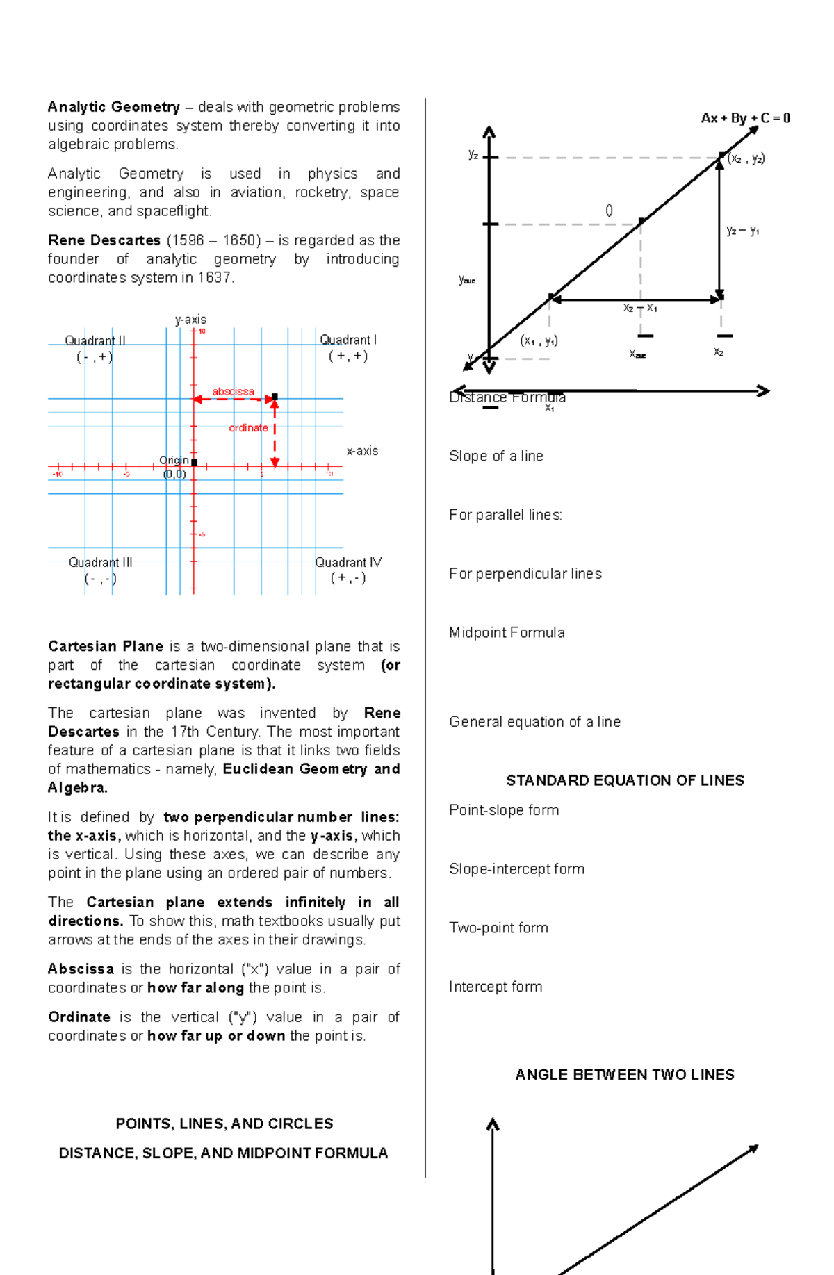 Civil engineering - Analytic Geometry – deals with geometric problems ...