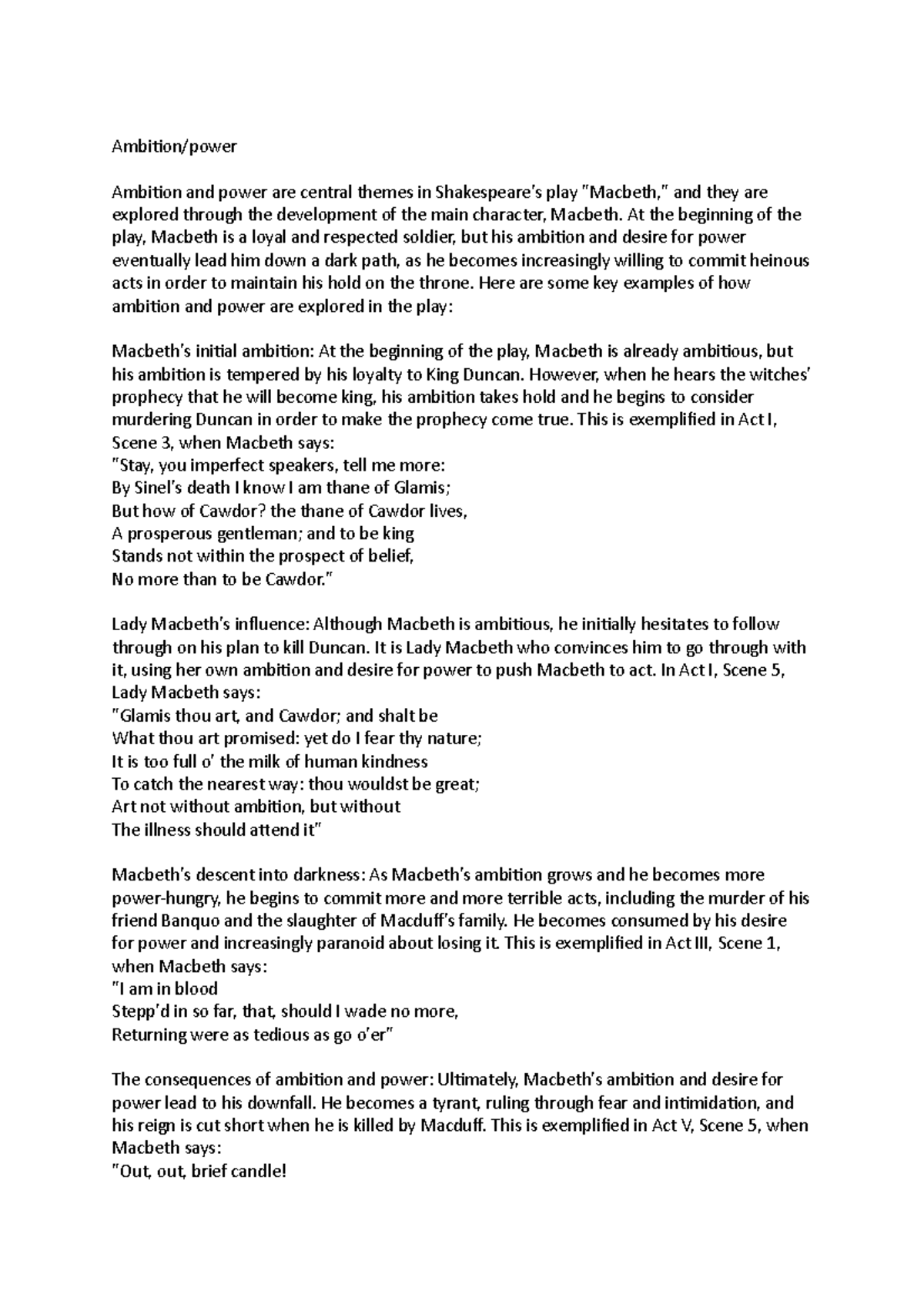 Ambition and power theme - Ambition/power Ambition and power are ...