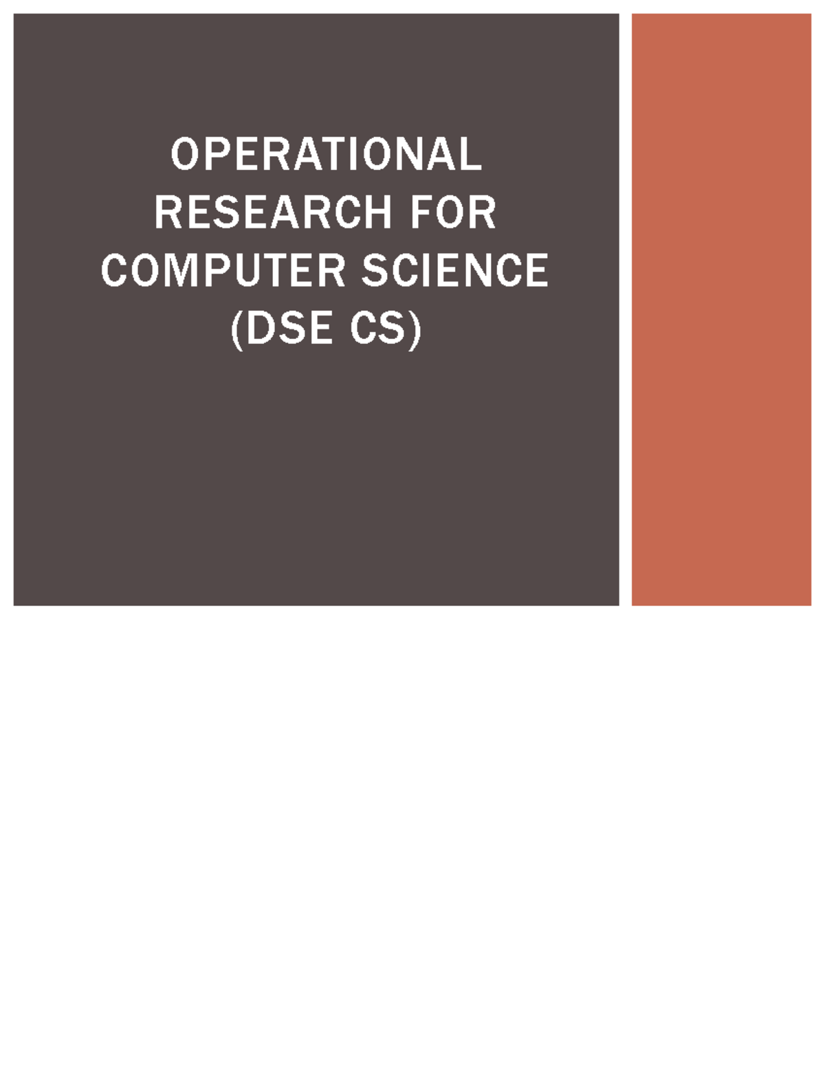 maths ppt- maths for computing - OPERATIONAL RESEARCH FOR COMPUTER SCIENCE (DSE CS) I ntroduc ...