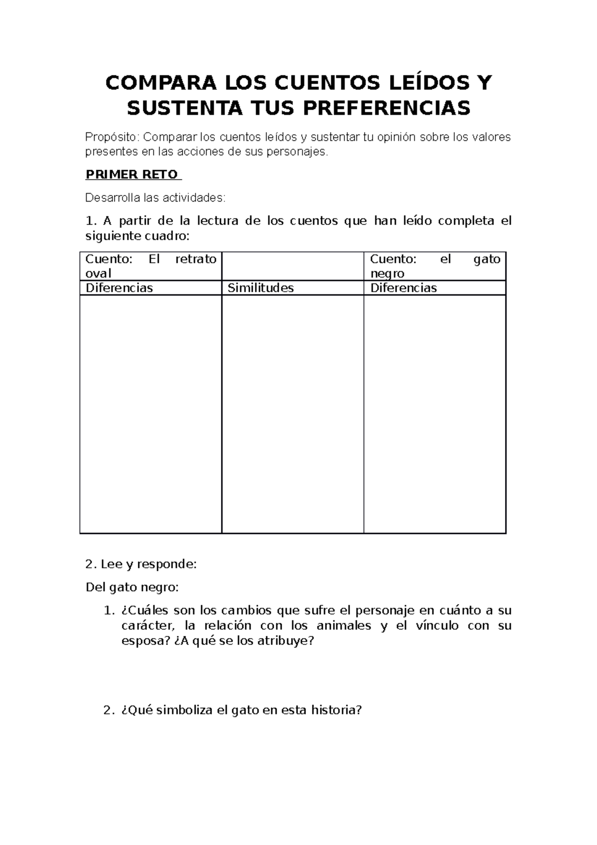 Compara LOS Cuentos Leídos Y Sustenta TUS Preferencias - COMPARA LOS ...