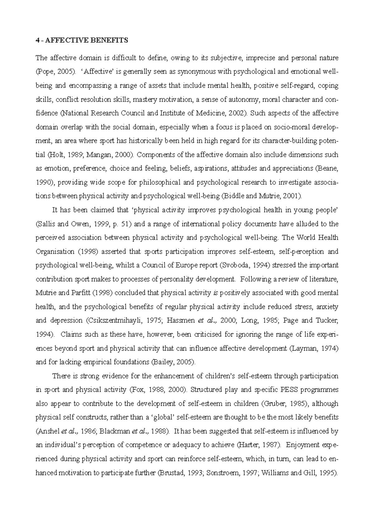 Physical education-9 - Notes - 4 - AFFECTIVE BENEFITS The affective ...