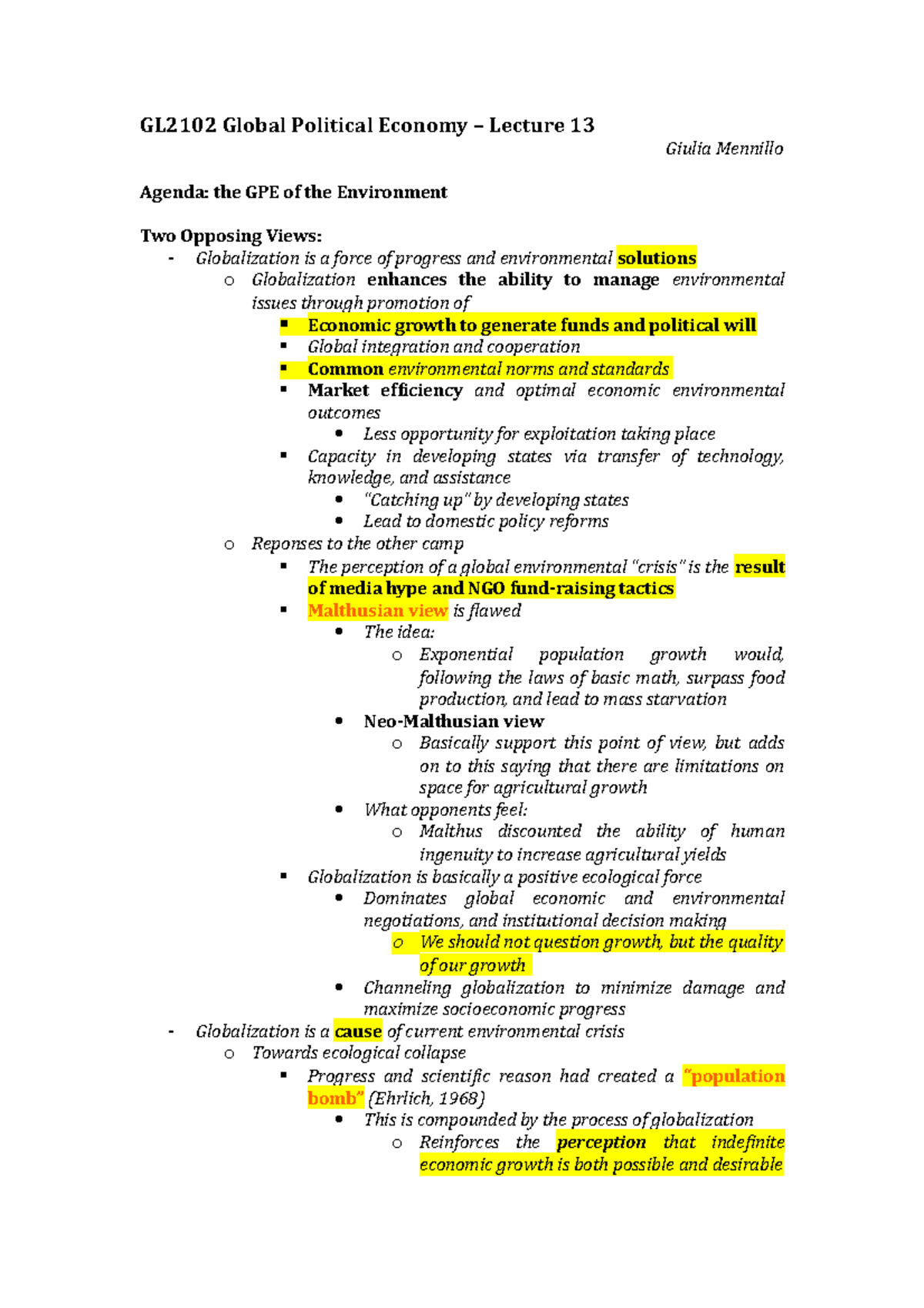 GL2102 Lecture 13 - GL2102 Global Political Economy – Lecture 13 Giulia ...