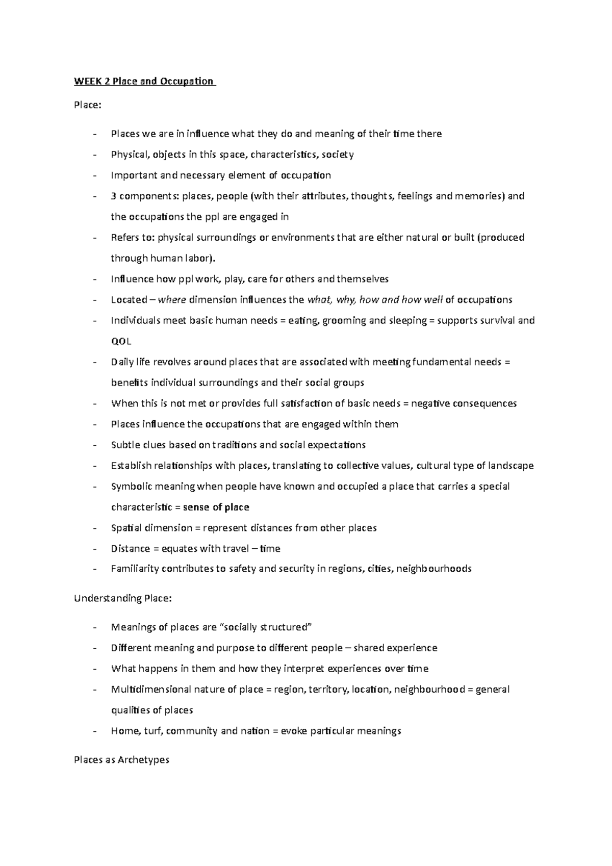 WEEK 2 Place and Occupation - WEEK 2 Place and Occupation Place: Places ...