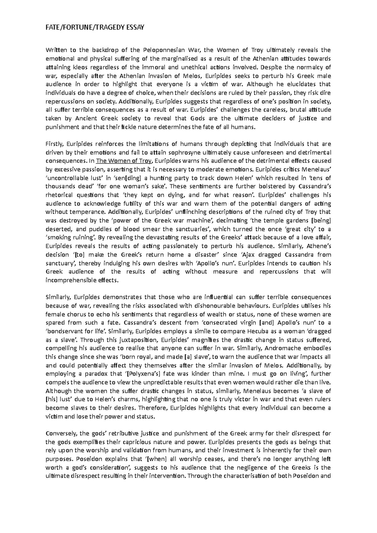 Fate and Fortune Essay - FATE/FORTUNE/TRAGEDY ESSAY Written to the ...