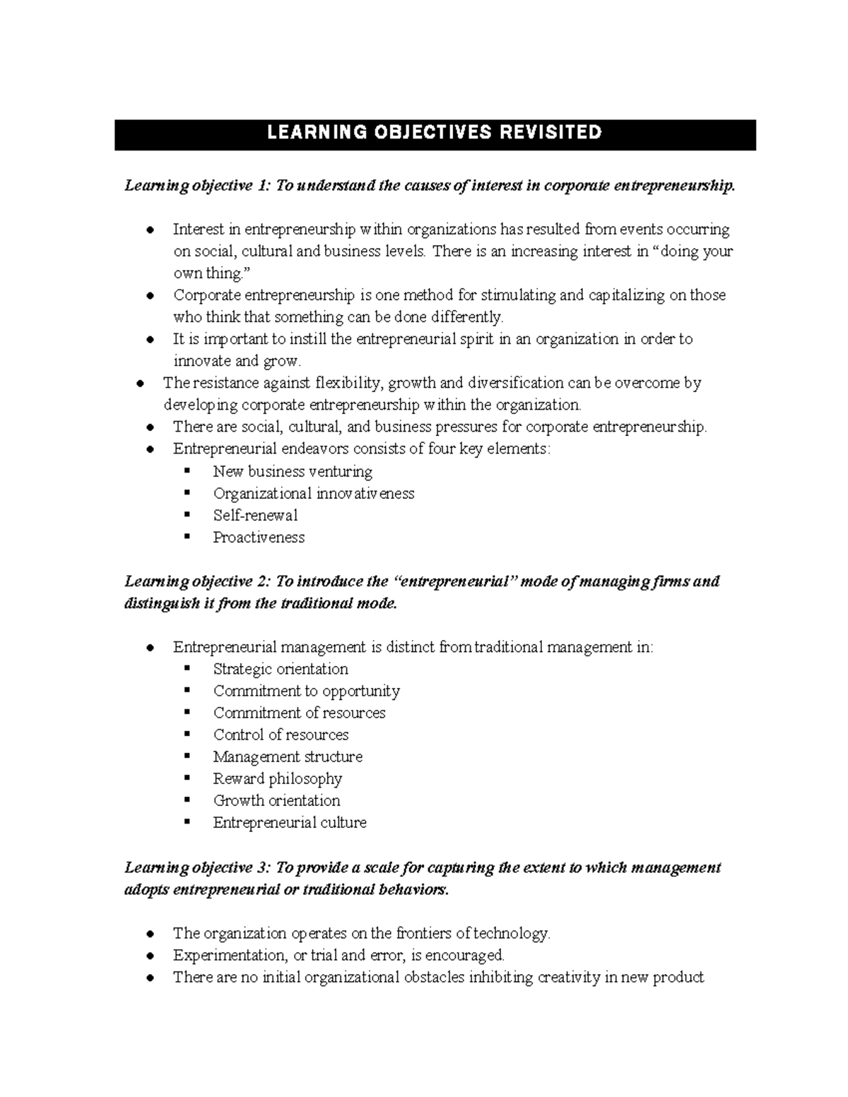 Lecture notes 2 - LEARNING OBJECTIVES REVISITED Learning objective 1 ...