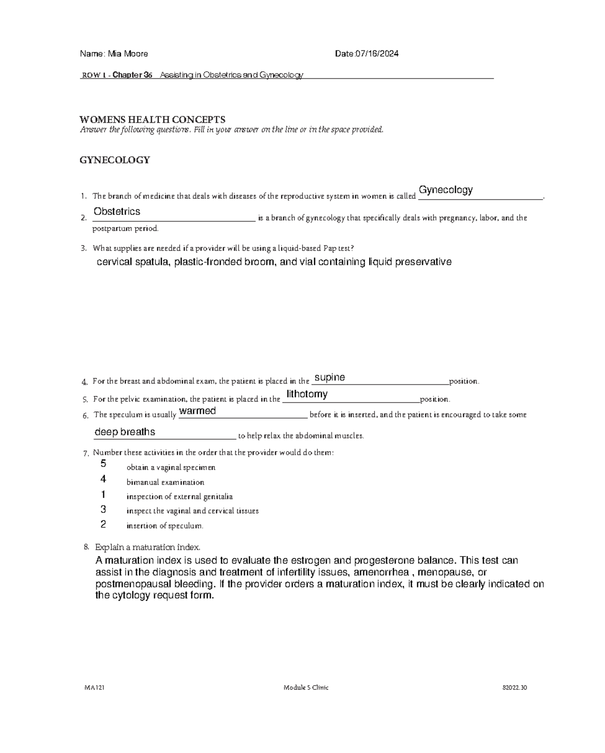 MA121 ROW 1 Chapter 36 MOD 5 - ROW 1 - Chapter 3 6 Assisting in ...