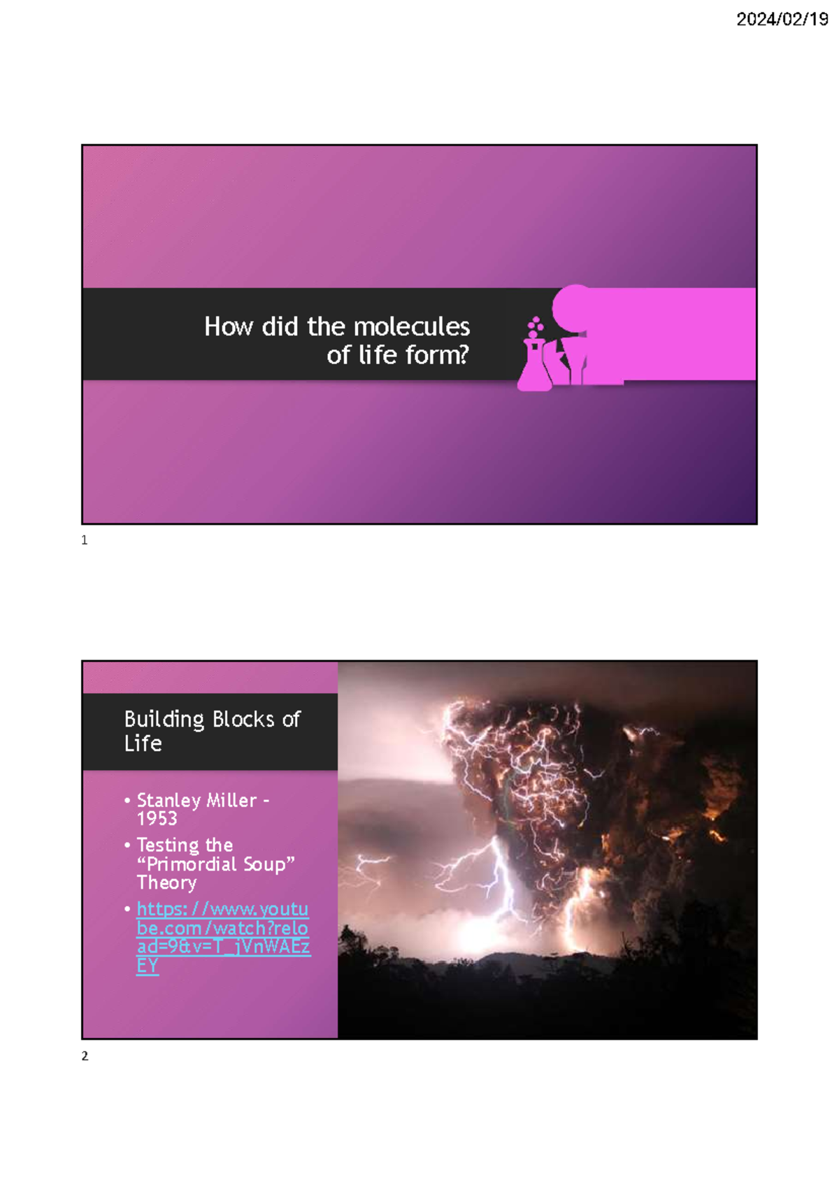 Lecture 3 2024 - Cell Structure and Function - How did the molecules of life form? Building ...