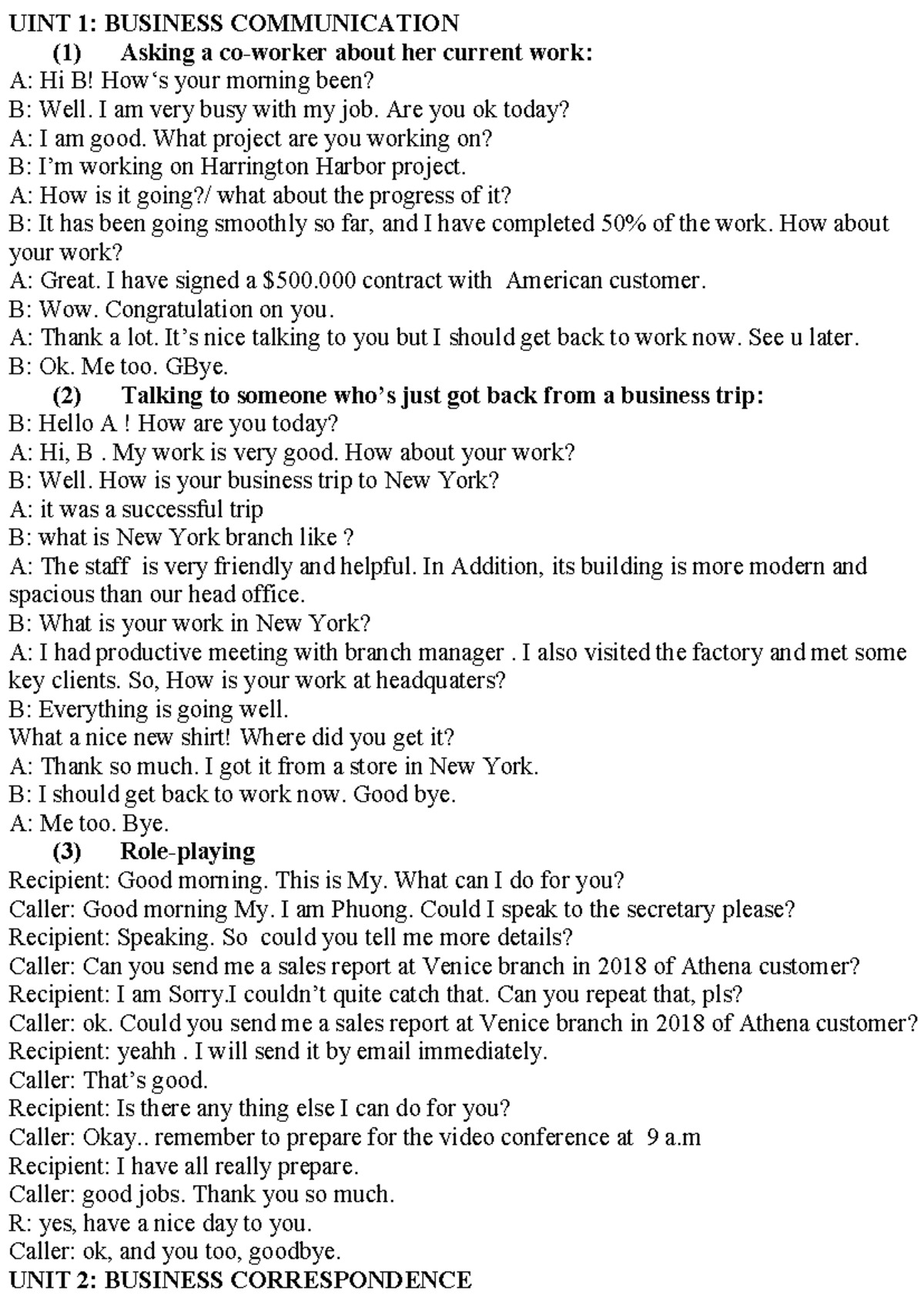 Card 1 5 tatm5 - FGFFF - UINT 1: BUSINESS COMMUNICATION (1) Asking a co ...