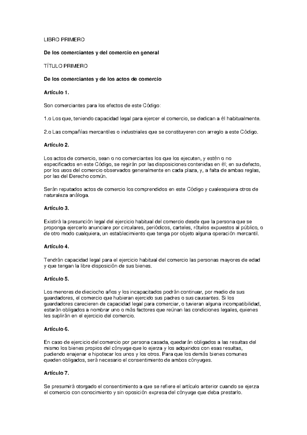 Libro Primero Código Comercio - LIBRO PRIMERO De los comerciantes y del ...