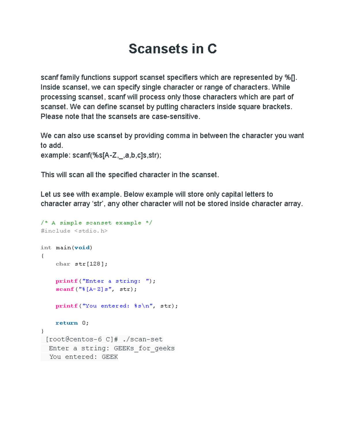 Scansets in C - Scansets in C scanf family functions support scanset ...