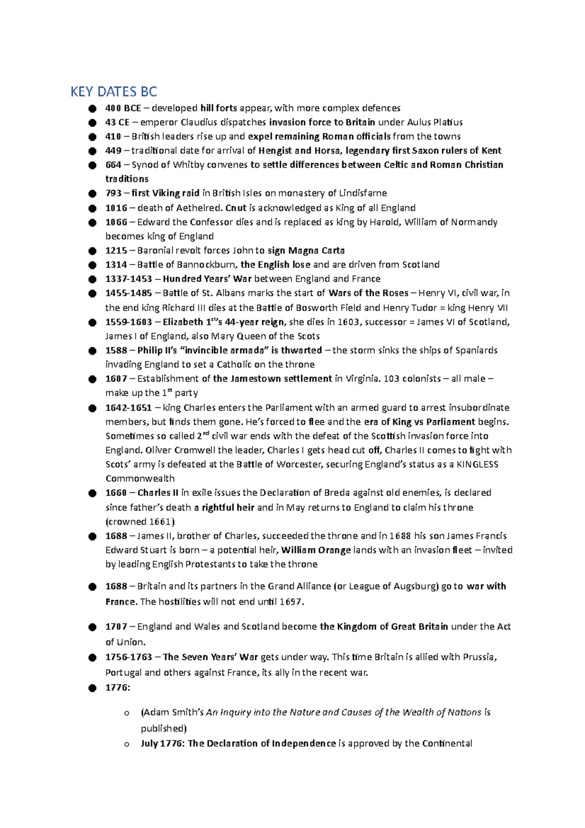 KEY Dates BC - KEY DATES BC 400 BCE – developed hill forts appear, with ...