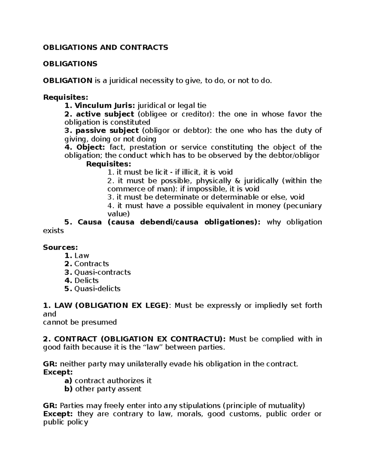 Lectures and examples chapter 5 to study - OBLIGATIONS AND CONTRACTS ...