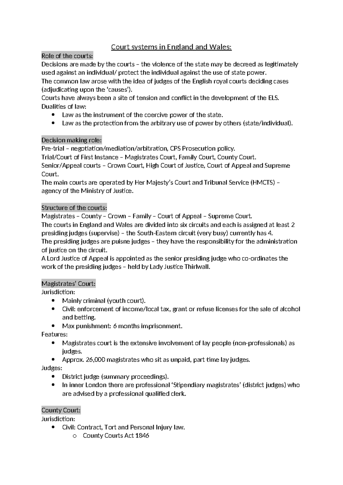 Court systems in eng + wales - Court systems in England and Wales: Role ...