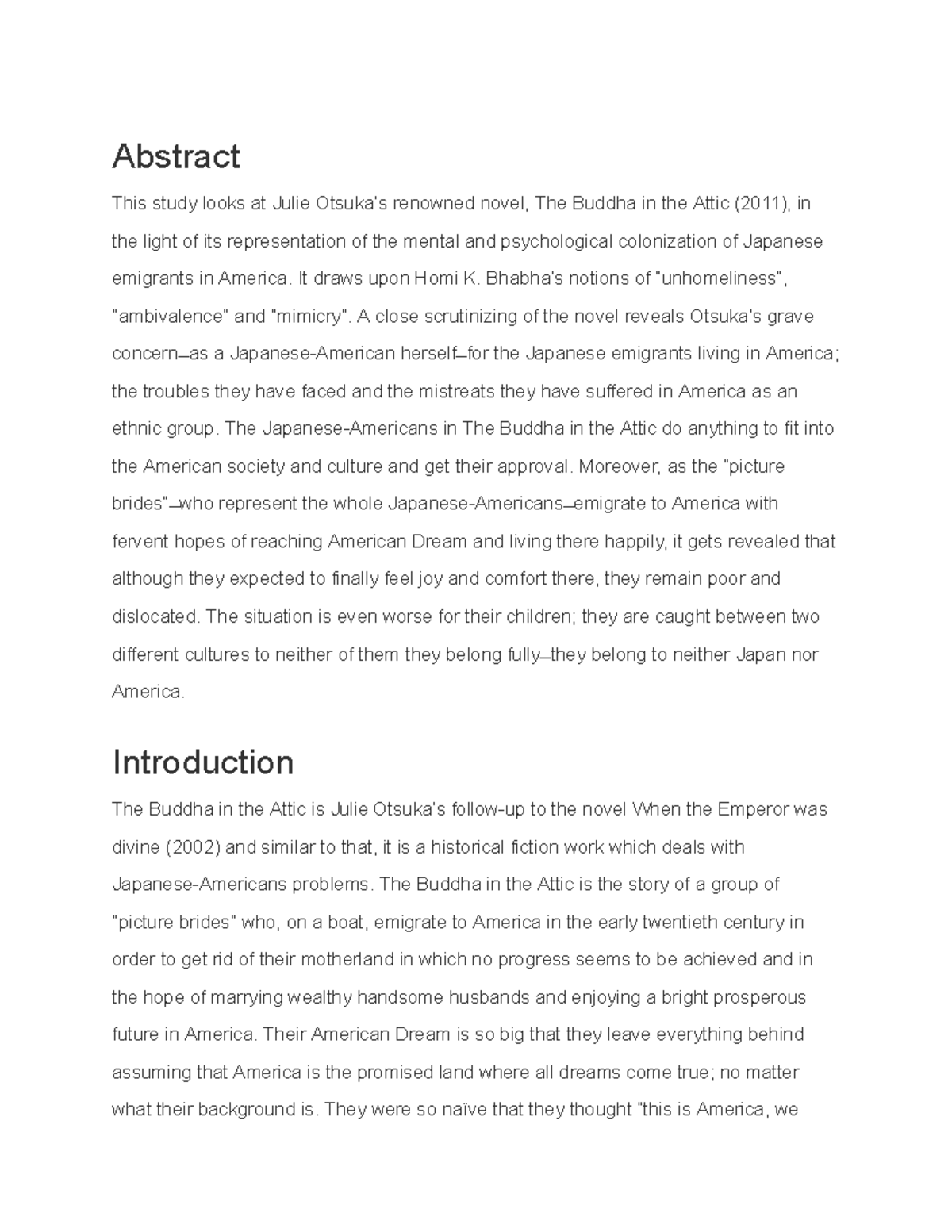 Representation of Japanese Emigrants in The Buddha in the Attic - Studocu