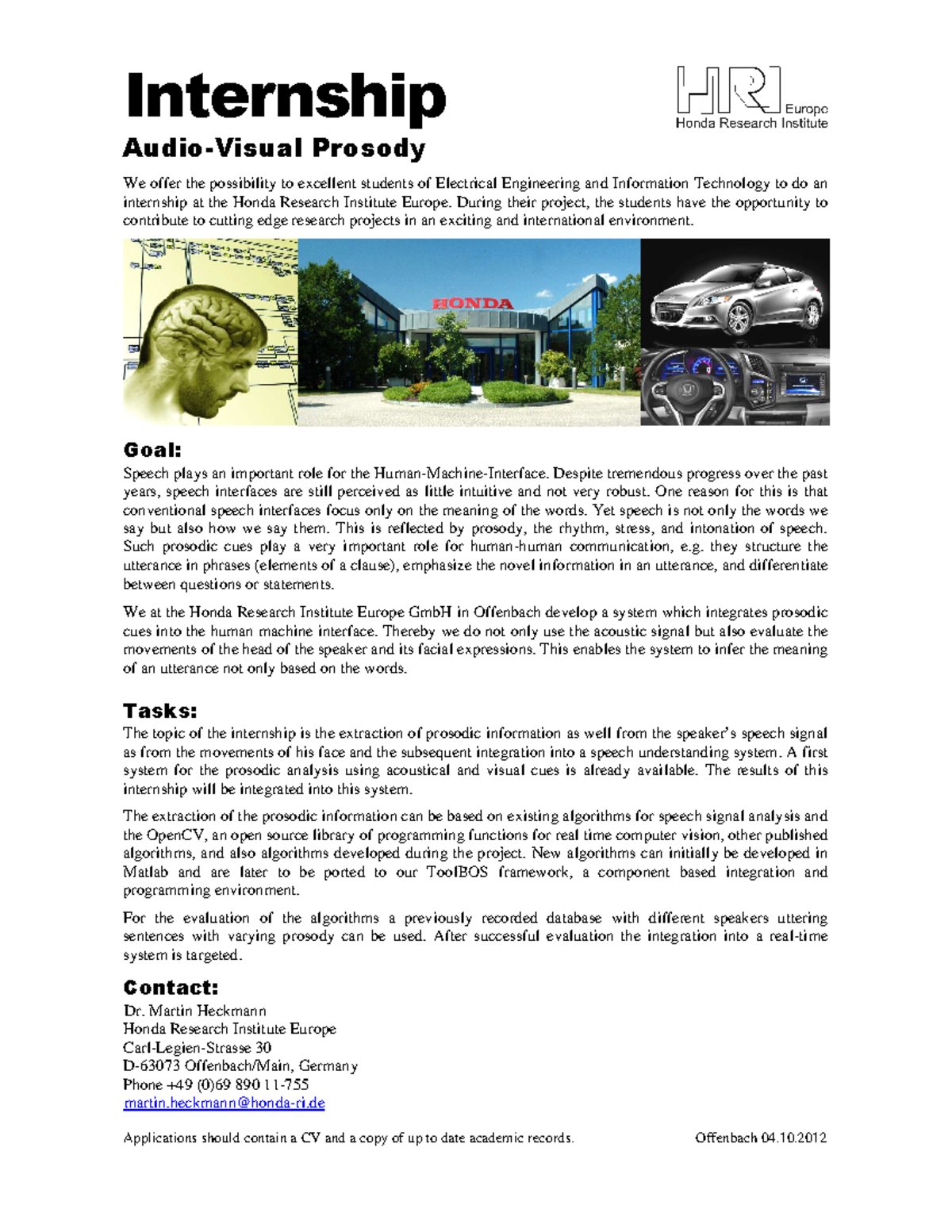 Study worksheet - Internship Audio-Visual Prosody We offer the ...