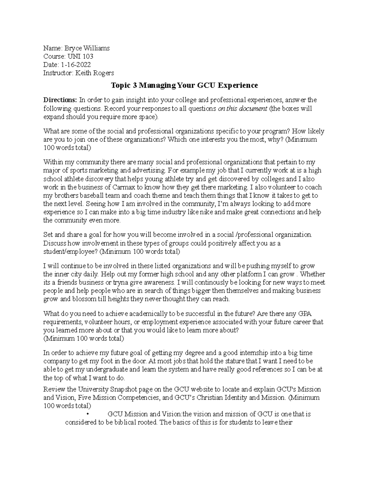 Your GCU experience - MKT-345 - GCU - Studocu