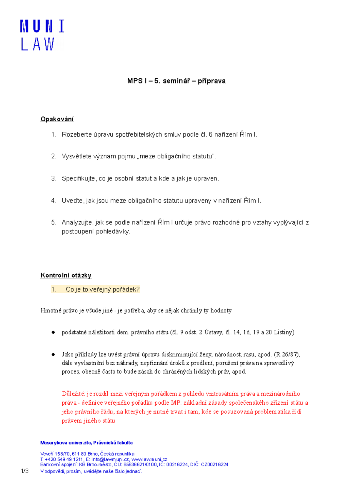 MPS I 5 - Plnění 5. - MPS I – 5. seminář – příprava Opakování 1 ...