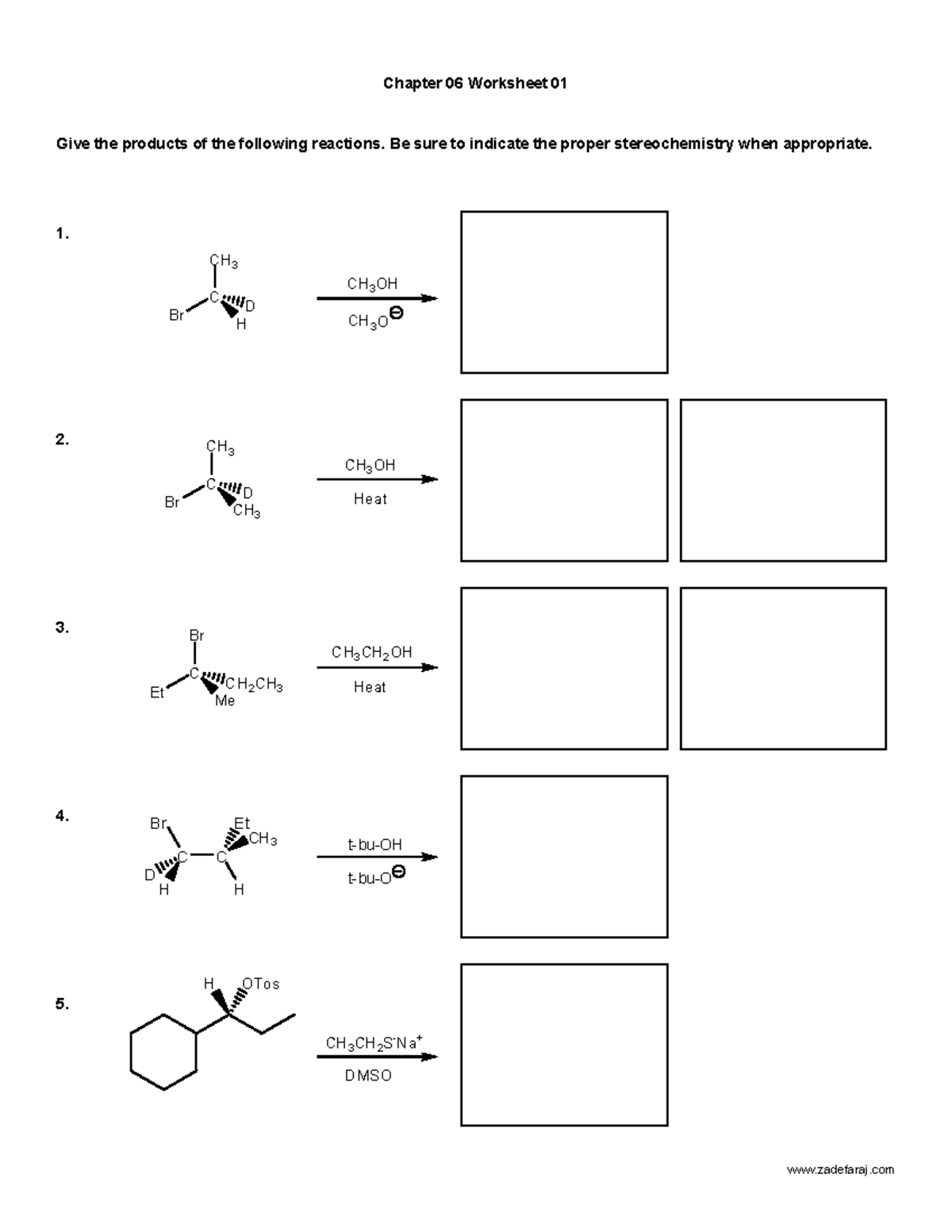 10-5 SN2, SN1, E1, E2 Reactions - Chapter 06 Worksheet 01 Give the ...