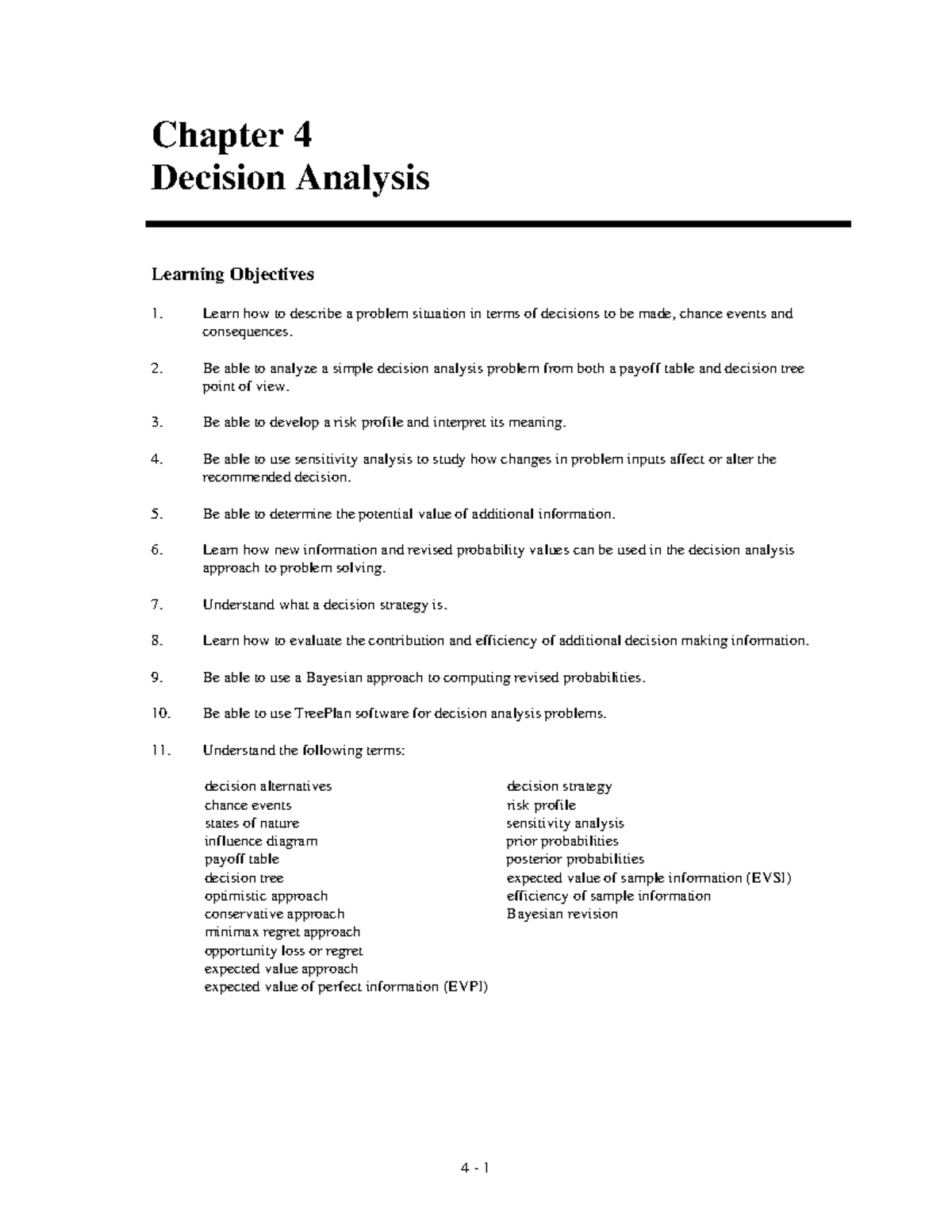 Solutions chapter-4-decision-analysis - Chapter 4 Decision Analysis Learning Objectives Learn ...