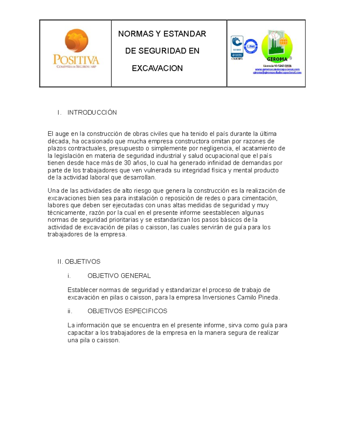 414678764-Estandar-de-Excavaciones (1).docx - DE SEGURIDAD EN EXCAVACION I. INTRODUCCIÓN El auge ...