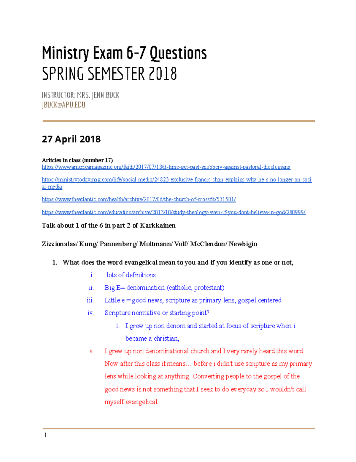 MIN 200 Final Ministry Exam - Ministry Exam 6-7 Questions SPRING SEMTER ...