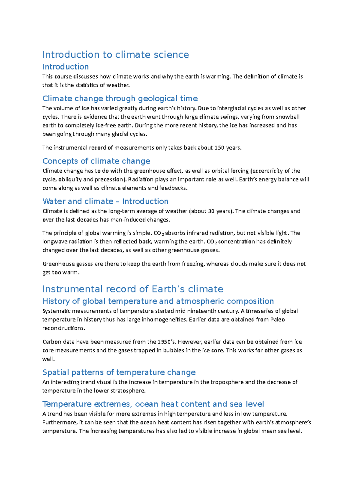 Samenvatting filmpjes - Introduction to climate science Introduction ...