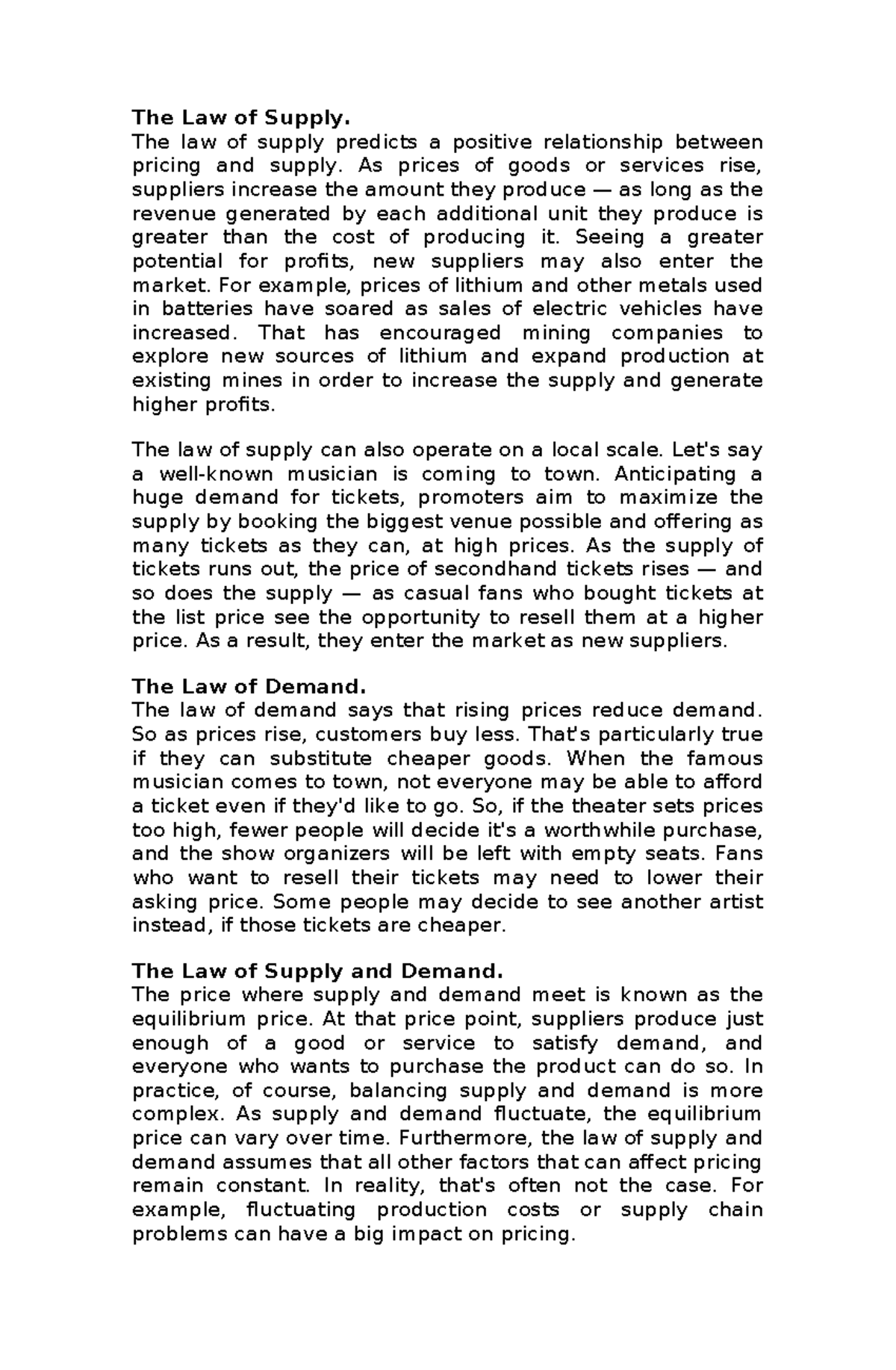 The Law of Supply - lecture - The Law of Supply. The law of supply ...