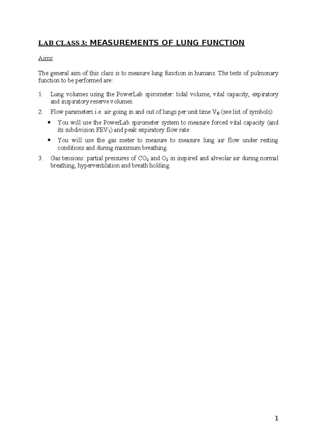 LAB Class 3 - Measurements of Lung Function - Lab Maual 2023 - LAB ...