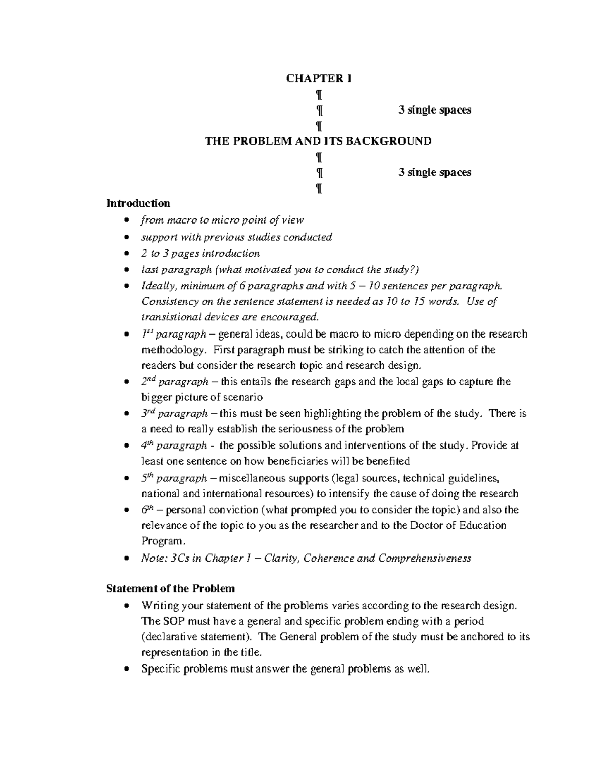 Chapter 1 template - CHAPTER I ¶ ¶ 3 single spaces ¶ THE PROBLEM AND ...