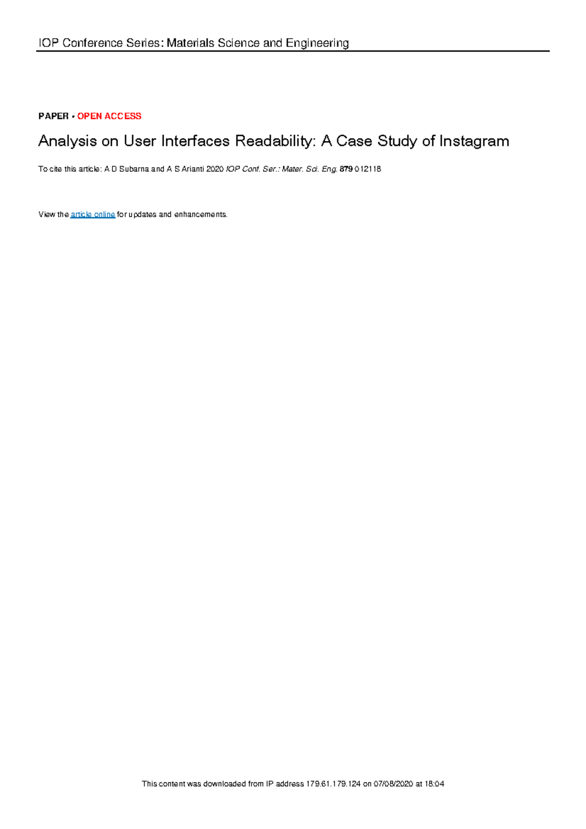 Analysis on User Interfaces Readability A Case Stu - Ser.: Mater. Sci ...