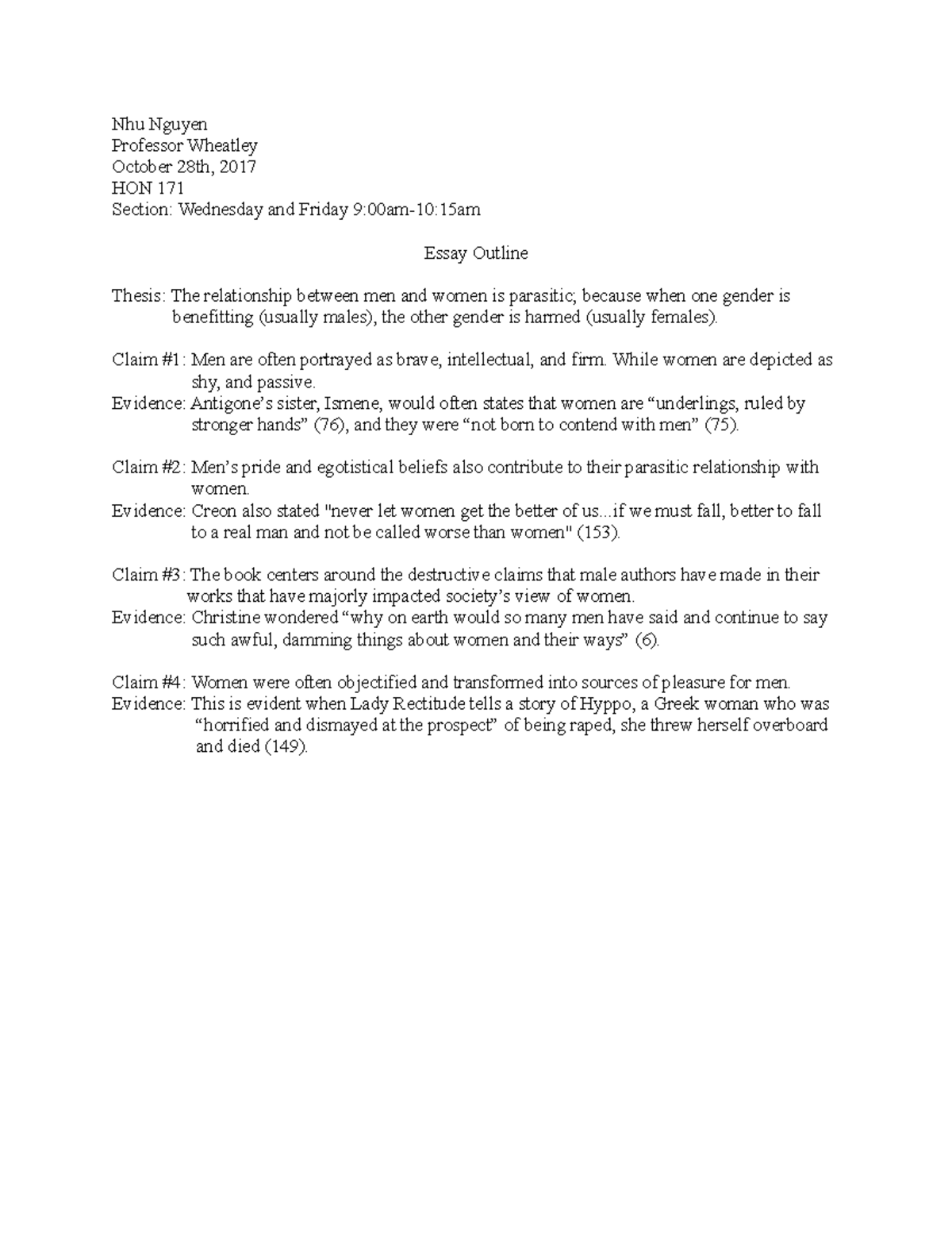 Paper #2 Outline - Grade: B+ - Nhu Nguyen Professor Wheatley October ...