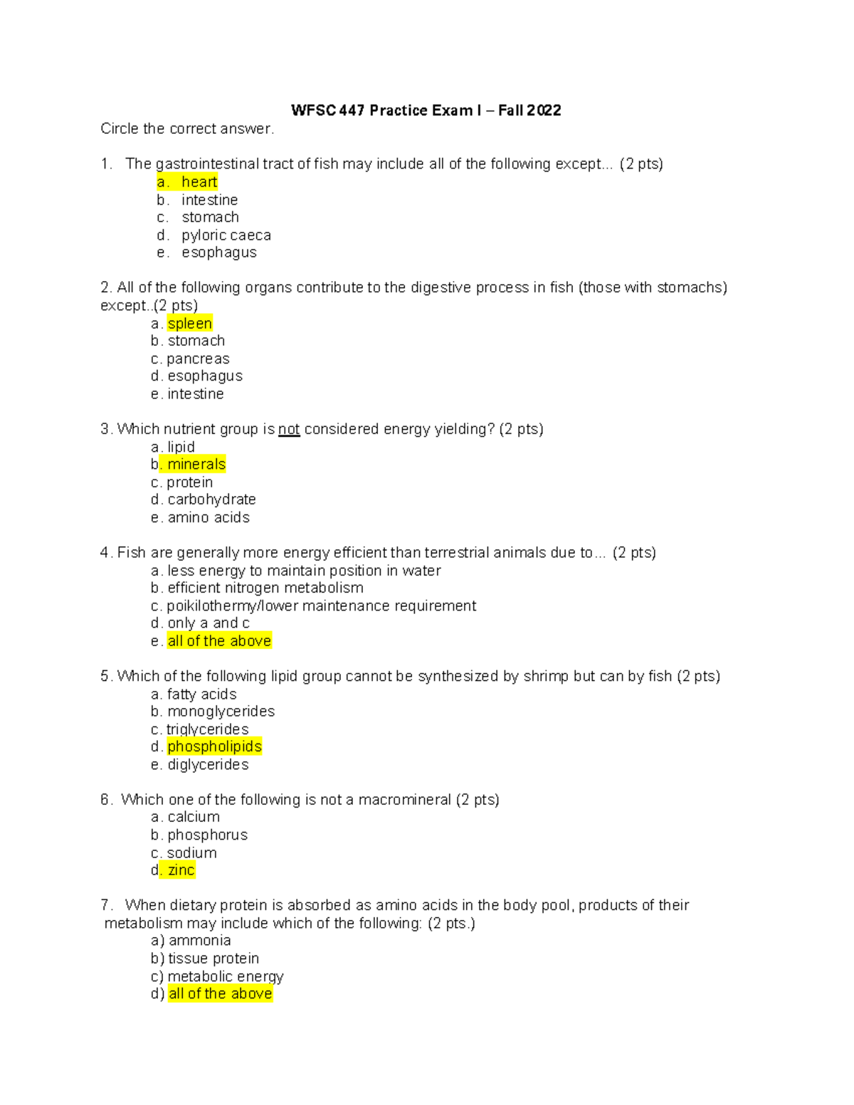 RWFM 447 Sample Mid-term Exam.2022 with answers - WFSC 4 47 Practice Exam I – Fall 20 22 Circle ...