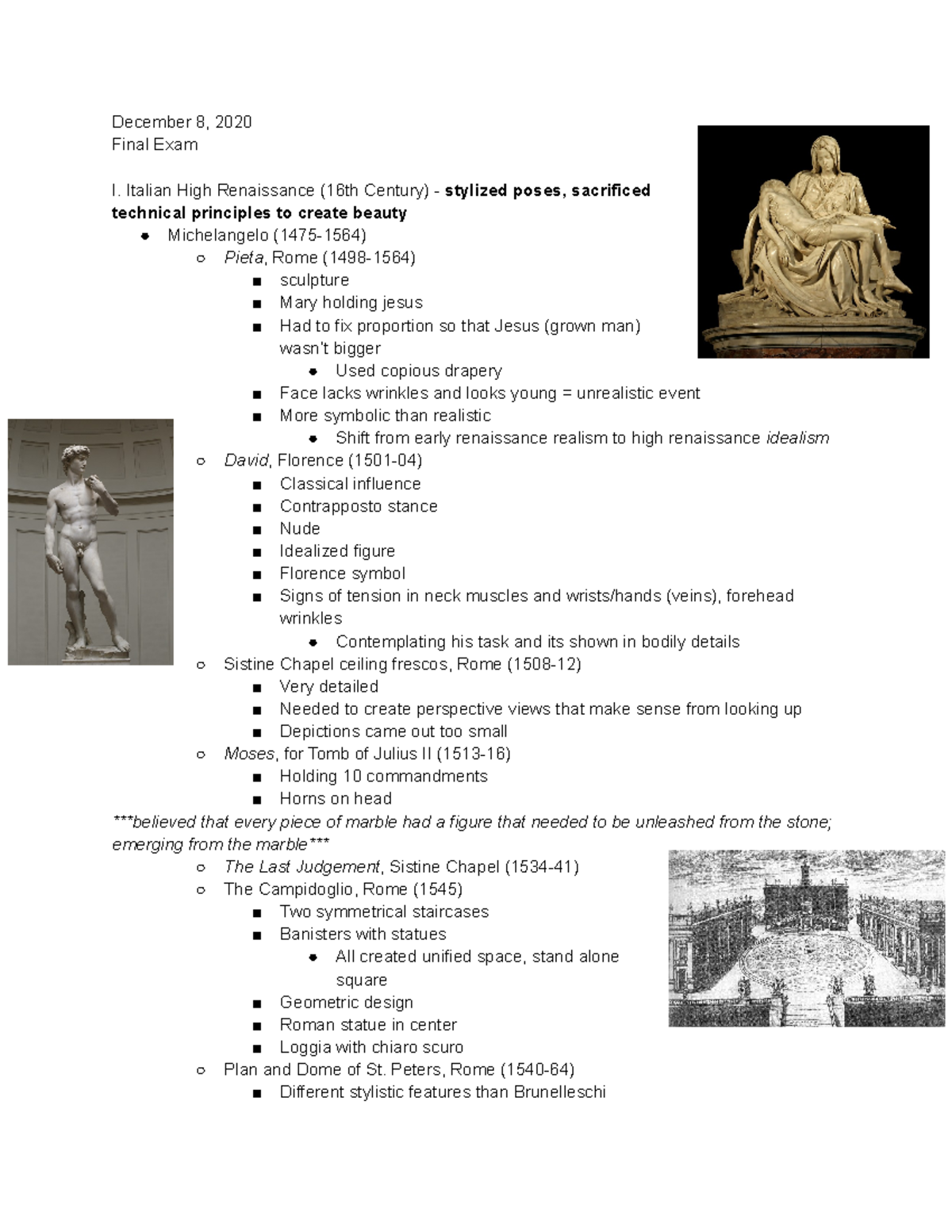 Final Review Sheet-2 - December 8, 2020 Final Exam I. Italian High ...