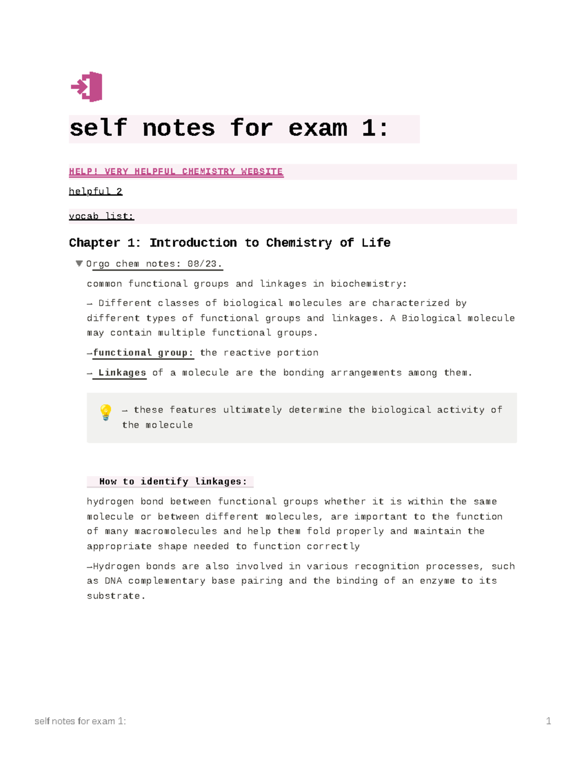 Self notes for exam 1 Chapter 3 - self notes for exam 1: HELP! VERY ...