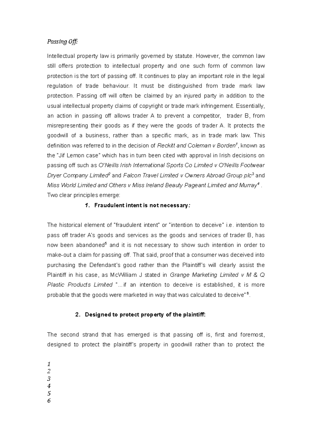 Adv Tort - Passing Off - Summary Law of Torts - Passing Off ...