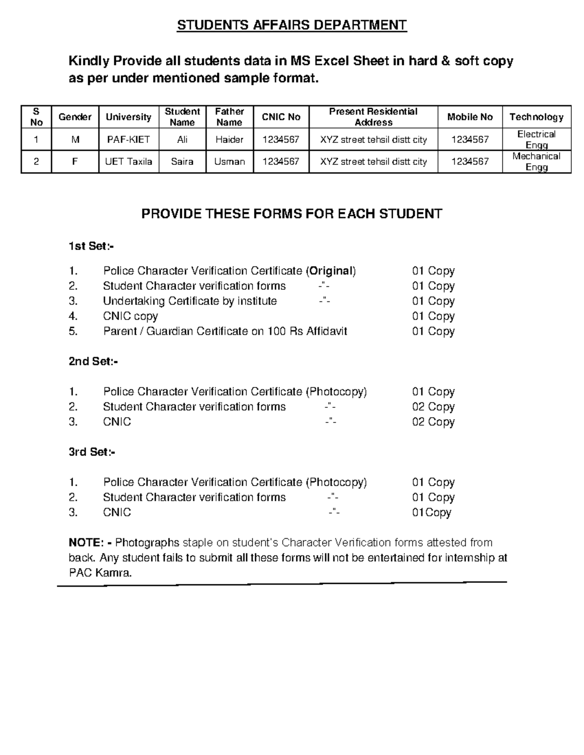 Instructions Students Affair DEPT - STUDENTS AFFAIRS DEPARTMENT Kindly ...