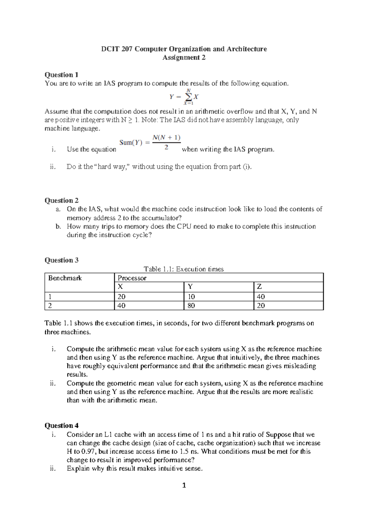DCIT-207 Assignment 2 - 1 DCIT 207 Computer Organization and ...