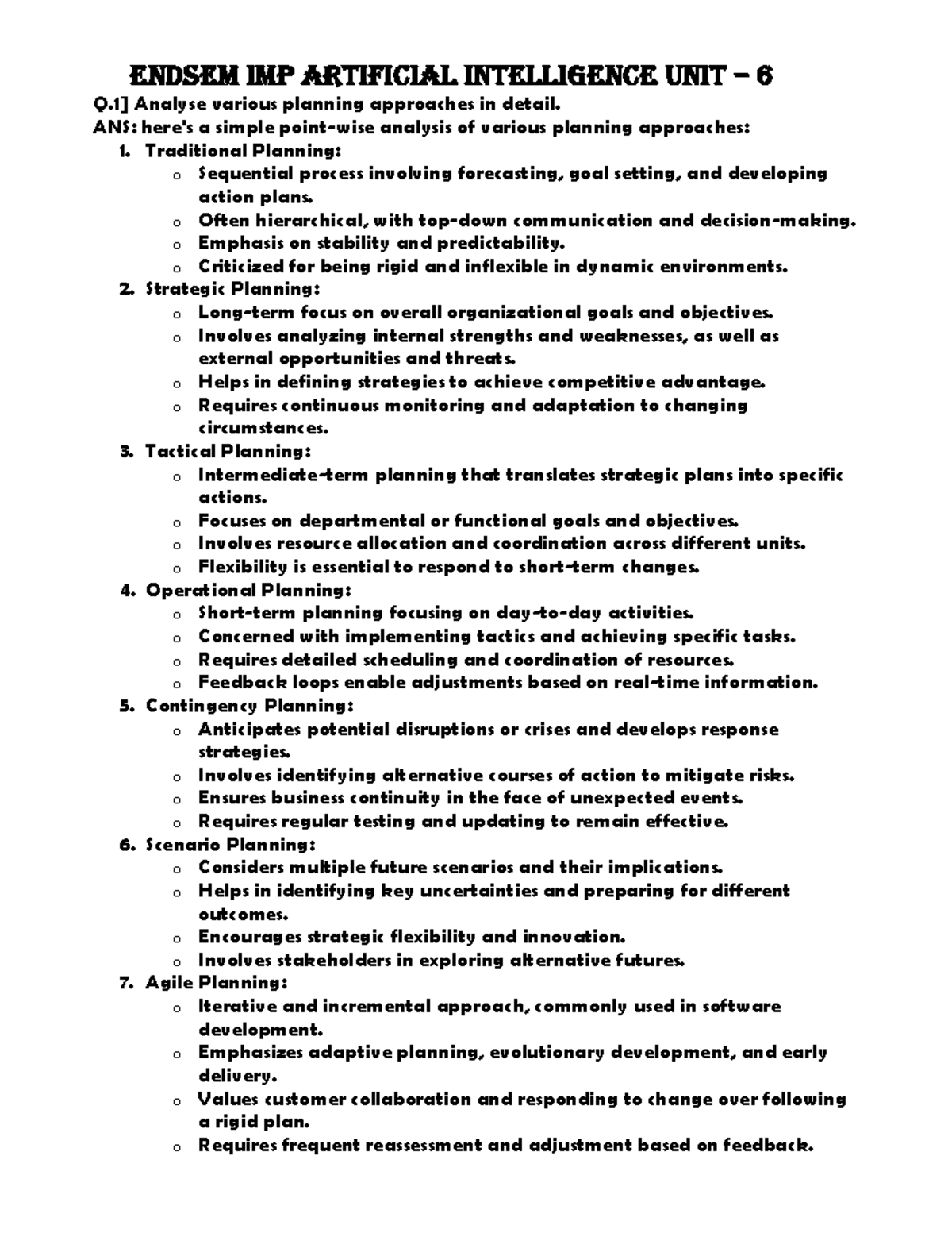 Endsem IMP Artificial Intelligence UNIT – 6 - ENDSEM IMP ARTIFICIAL INTELLIGENCE UNIT – 6 Q ...