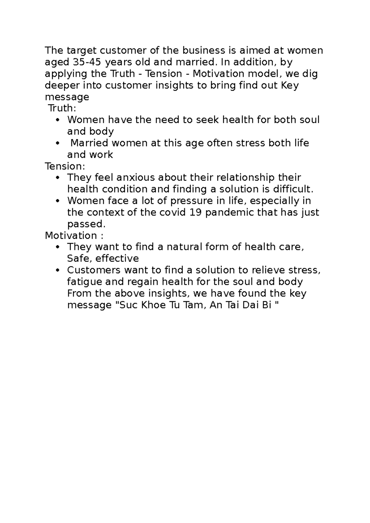 Bổ Sung Insight - Abc - The target customer of the business is aimed at ...