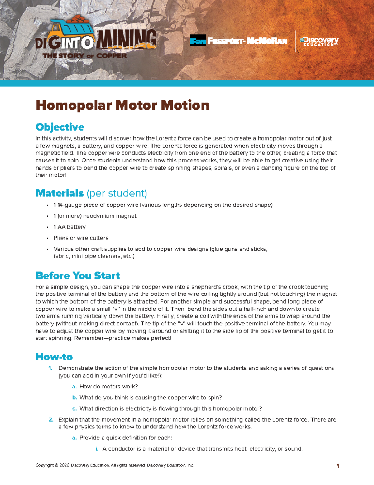 DIM-2020-Homopolar Motor Motion - Copyright © 2020 Discovery Education ...