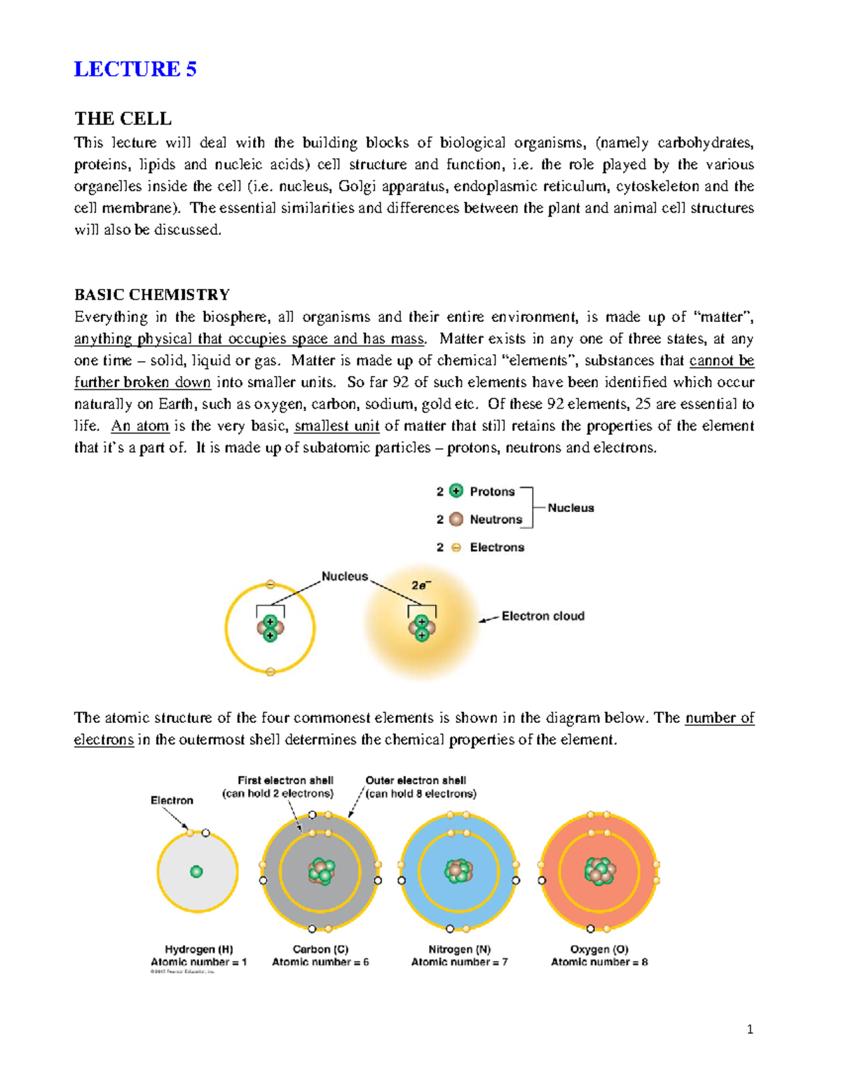 The Cell I & II - Summary Introductory Life Science - LECTURE 5 THE ...