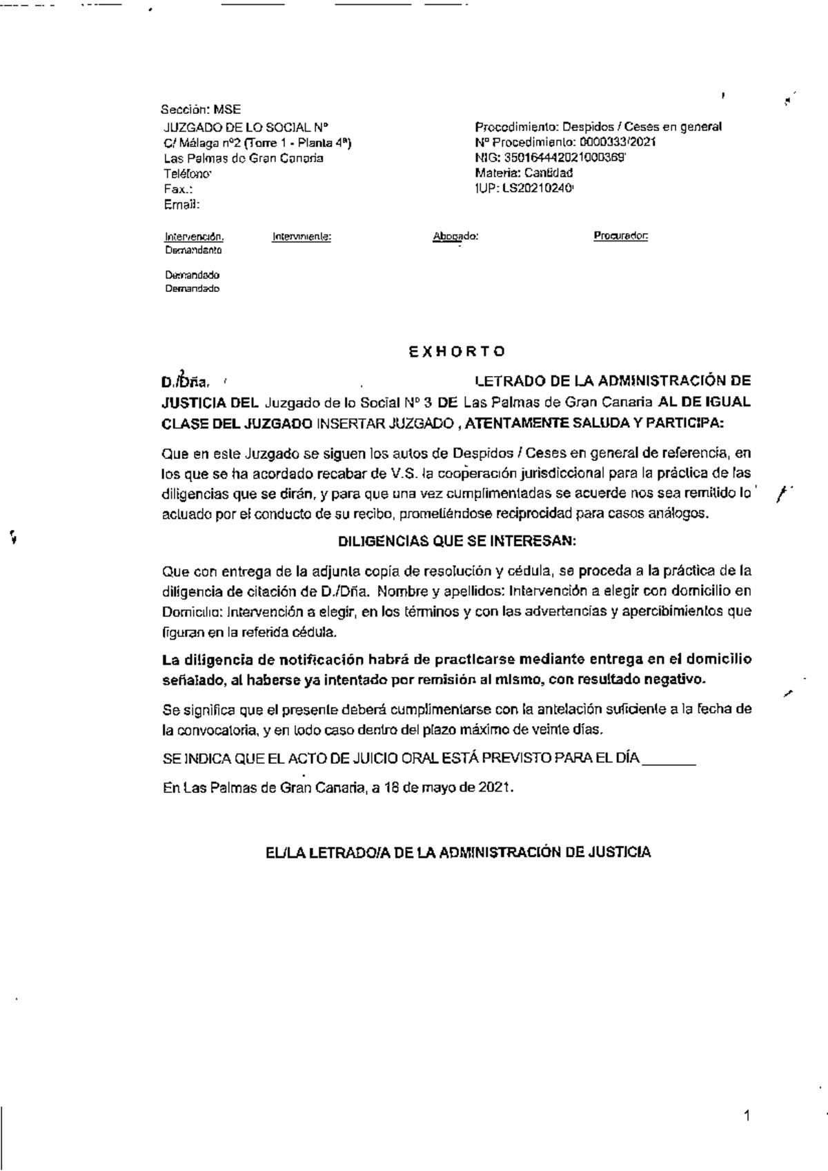 Modelo DE Exhorto - Hola - Teoría del Derecho - Studocu