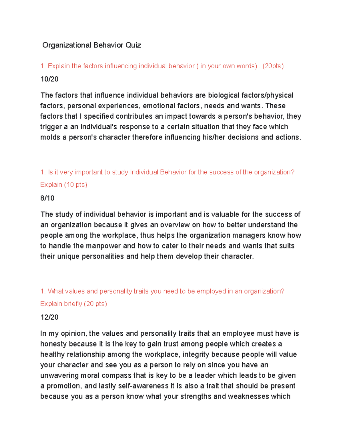 Organizational Behavior Quiz - Organizational Behavior Quiz Explain the ...