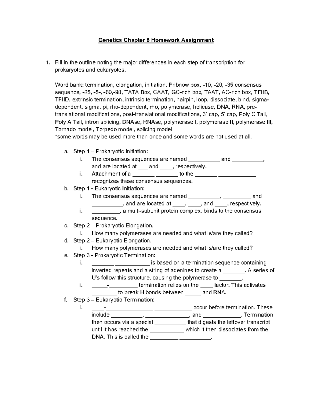 Chapter 8 hw - Genetics Chapter 8 Homework Assignment Fill in the outline noting the major - Studocu