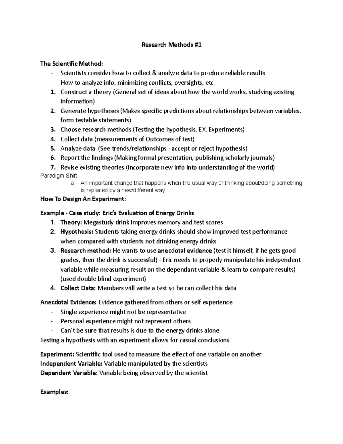 Module #1 AND #2 Notes - Research Methods # The Scientific Method ...
