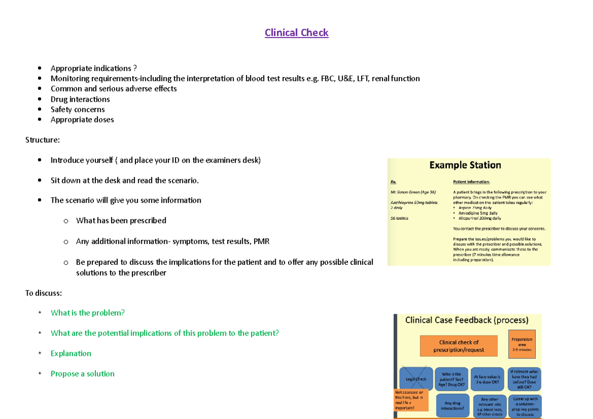 Clinical Check: OSCE notes - Clinical Check Appropriate indicaions ...
