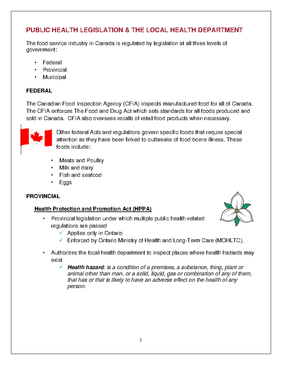 ON FHC - Public Health Legislation Local Health Dept - PUBLIC HEALTH ...