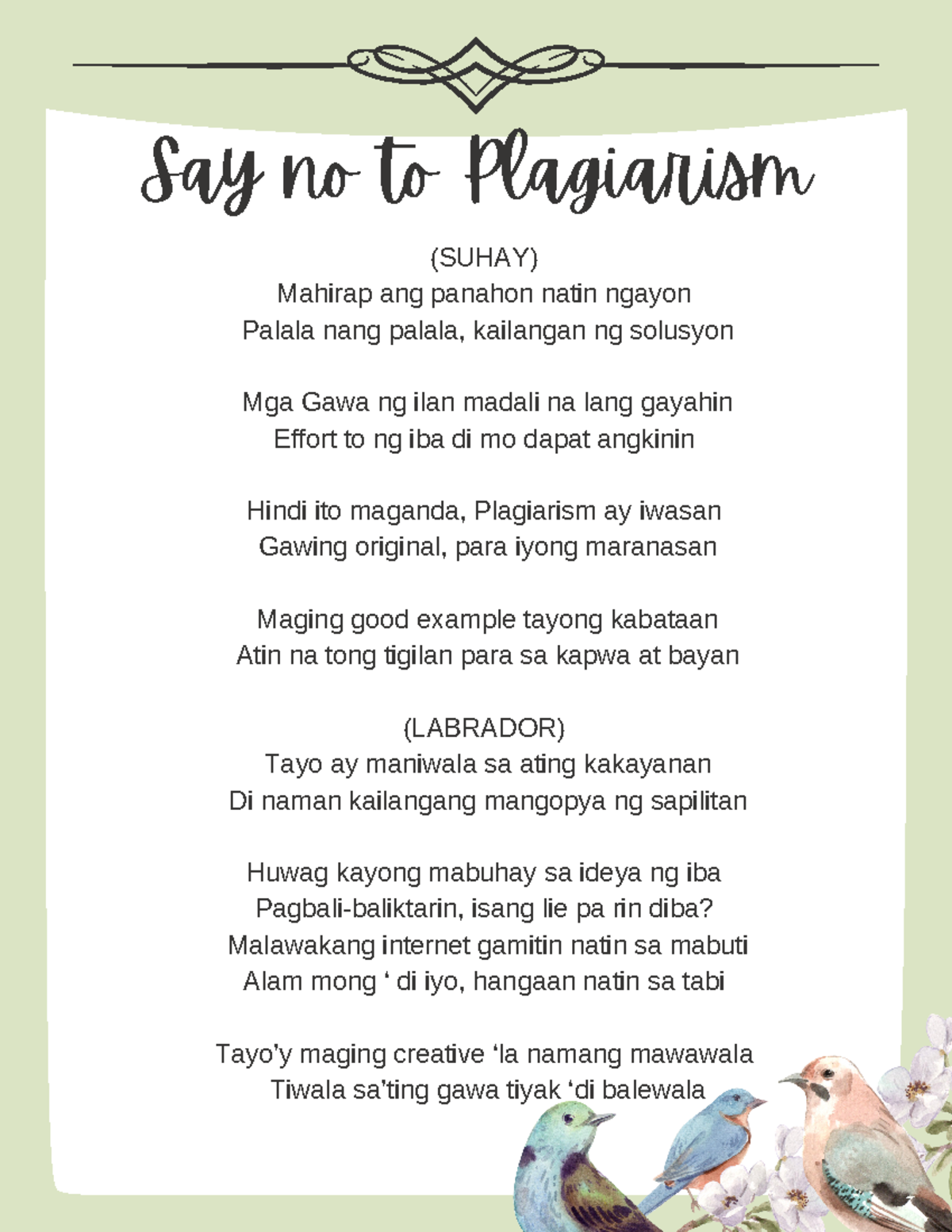 MIL RAP Lyrics - Need for my project - Say no to Plagiarism (SUHAY ...