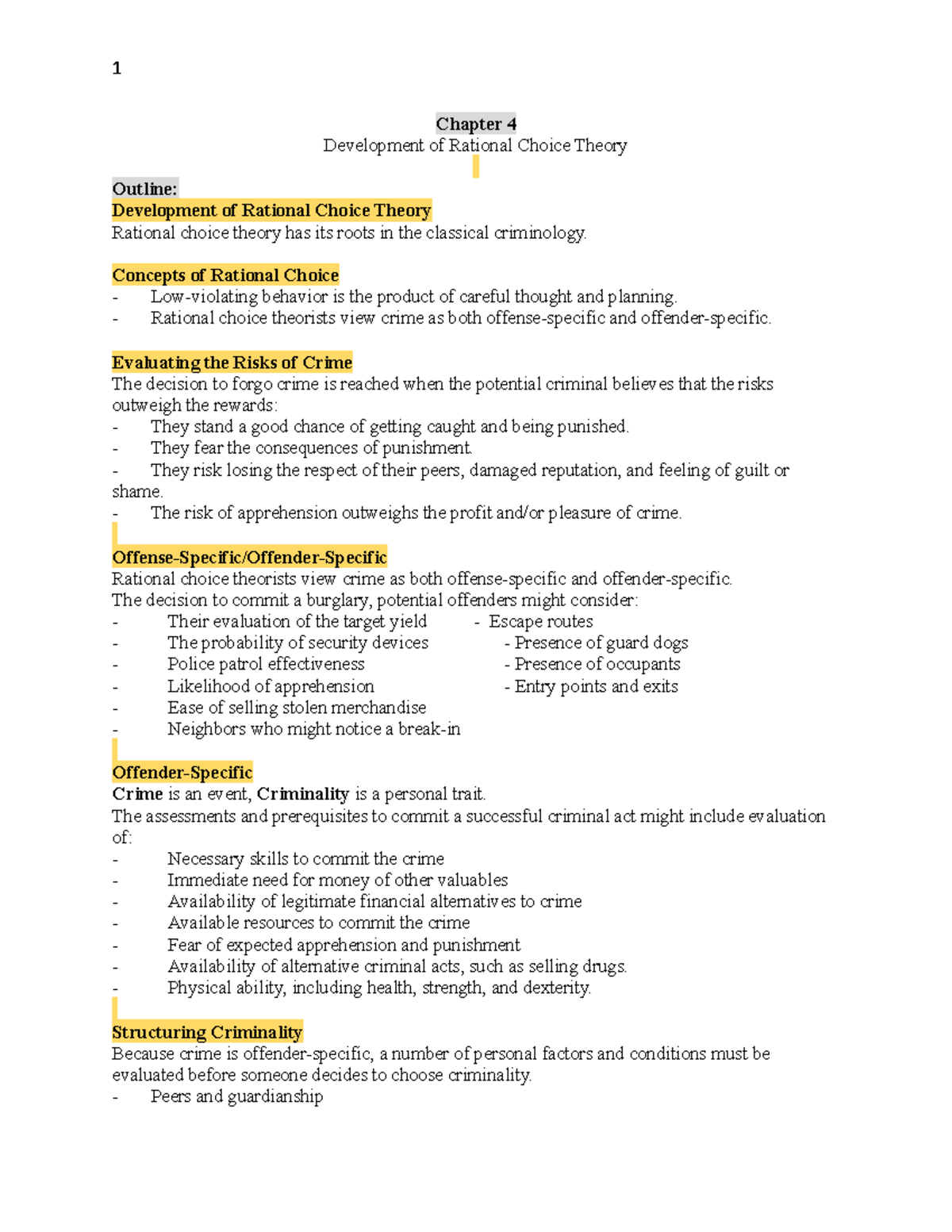 Chapter 4 - Summary Criminology - 1 Chapter 4 Development of Rational ...