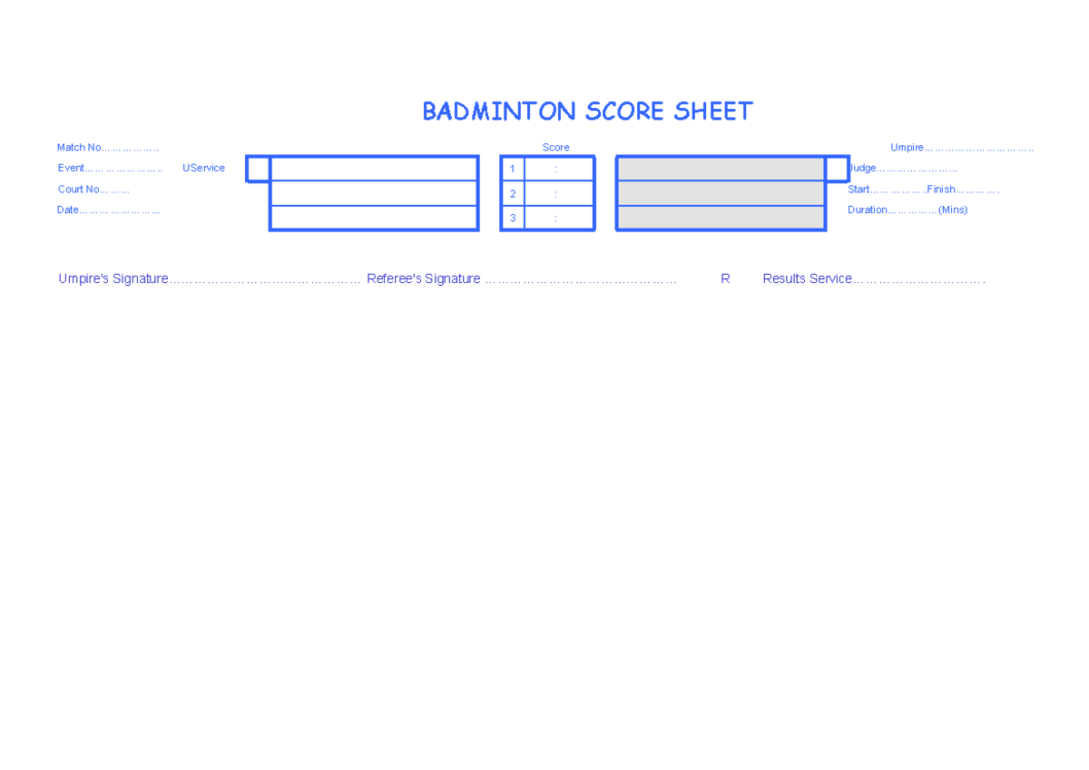 Umpire Scoresheet - score sheet for badminton - BADMINTON SCORE SHEET ...
